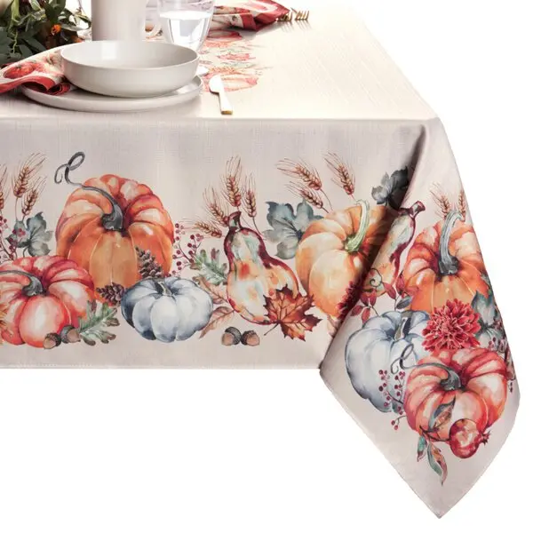 ELRENE HOME FASHIONS Botanical Harvest Pumpkin Engineered Tablecloth, 60 X 84