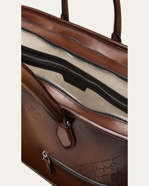 Berluti Deux Jours Scritto Swipe Leather Briefcase
