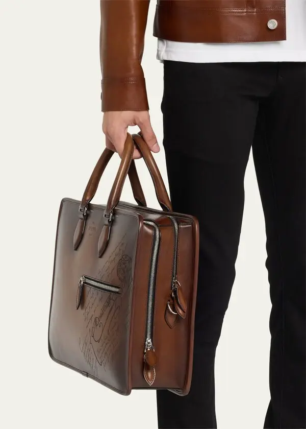 Berluti Deux Jours Scritto Swipe Leather Briefcase