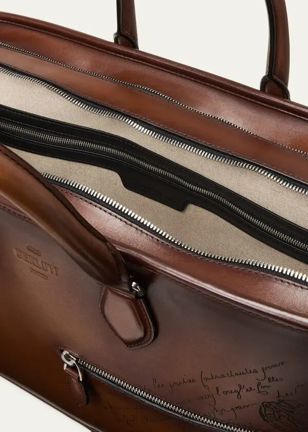 Berluti Deux Jours Scritto Swipe Leather Briefcase