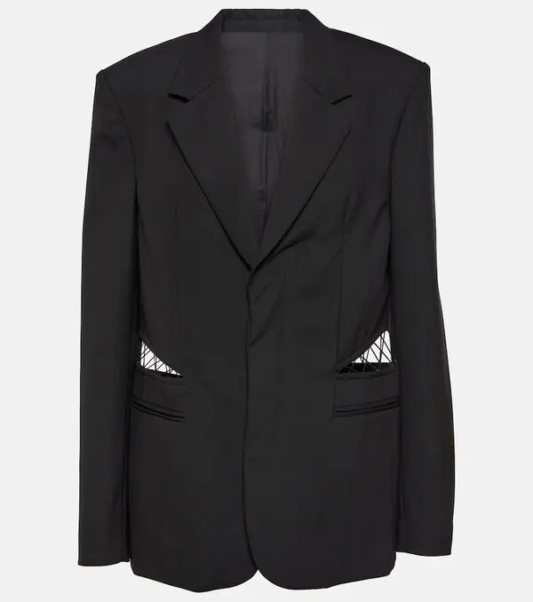 DION LEE Lace-trimmed Wool Blazer - Black