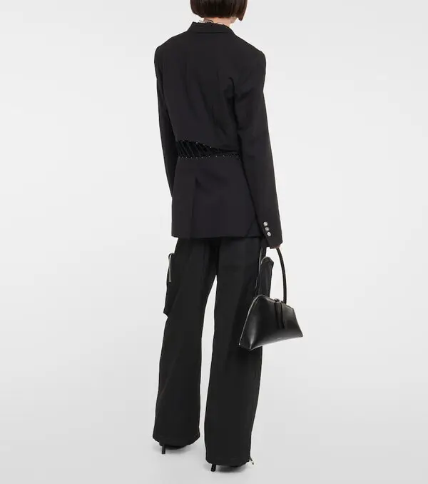 DION LEE Lace-trimmed Wool Blazer - Black