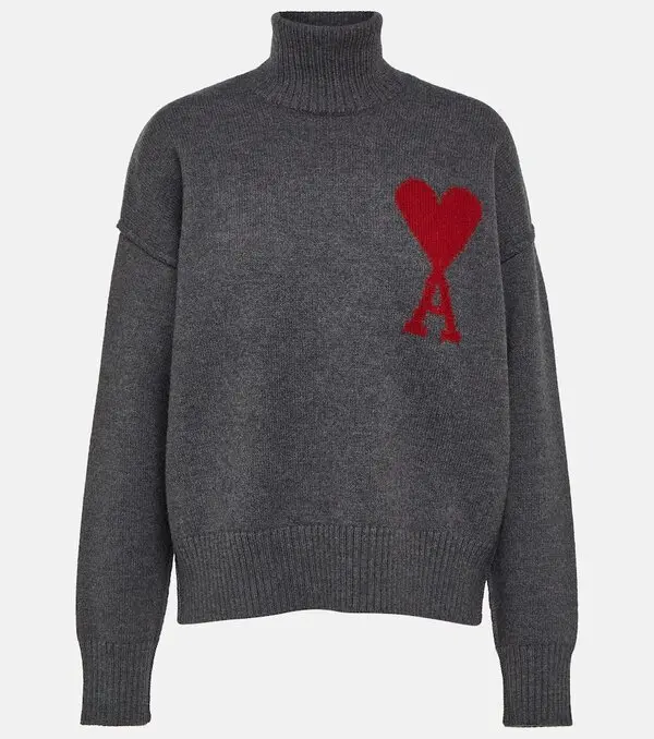 AMI Paris De Cœur Wool Turtleneck Sweater - Grey