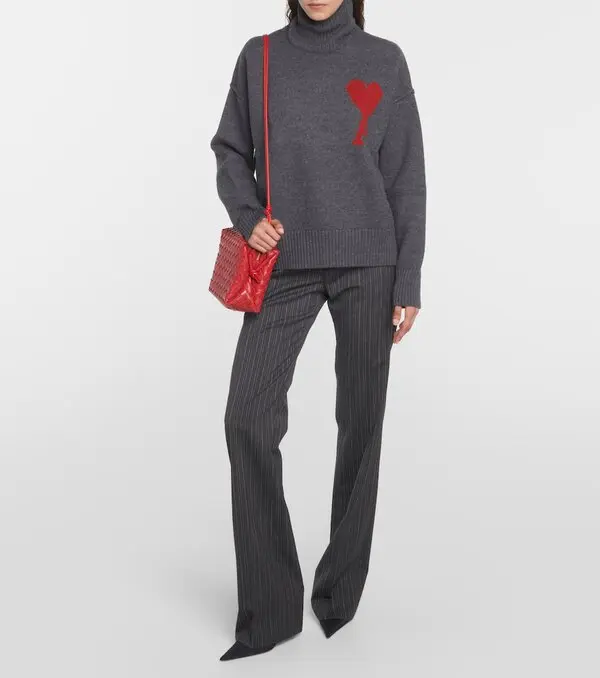 AMI Paris De Cœur Wool Turtleneck Sweater - Grey