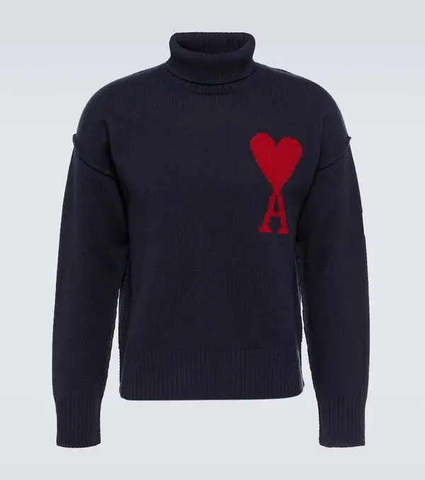 AMI Paris De Cœur Virgin Wool Turtleneck Sweater - Blue