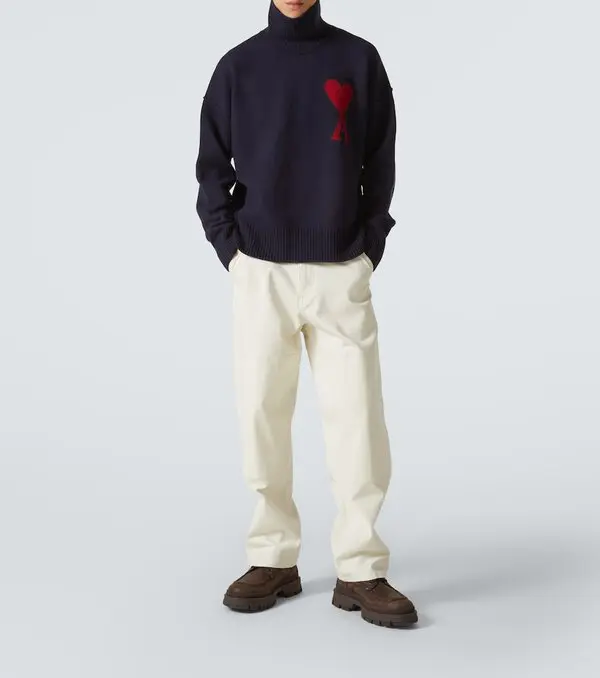AMI Paris De Cœur Virgin Wool Turtleneck Sweater - Blue