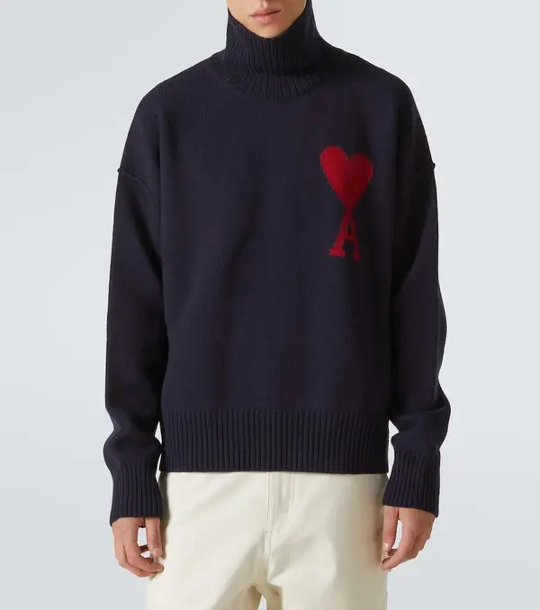 AMI Paris De Cœur Virgin Wool Turtleneck Sweater - Blue