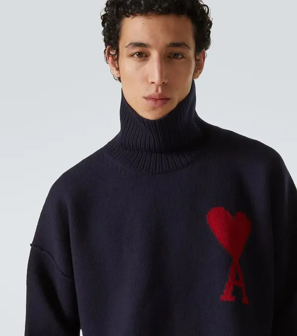 AMI Paris De Cœur Virgin Wool Turtleneck Sweater - Blue