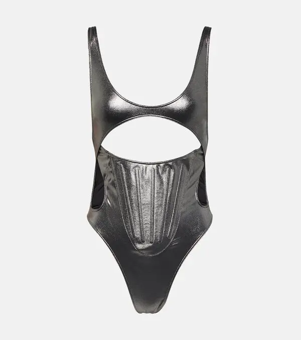MUGLER Cutout Metallic Swimsuit - Silver