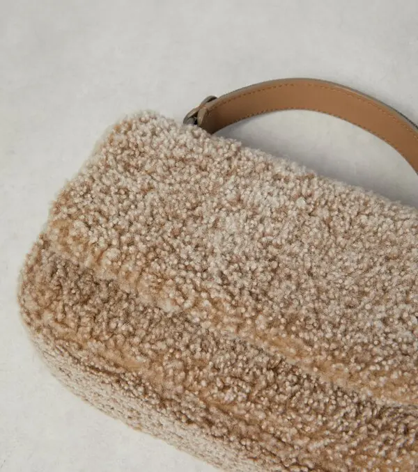 Brunello Cucinelli Monili Shearling Shoulder Bag In Beige