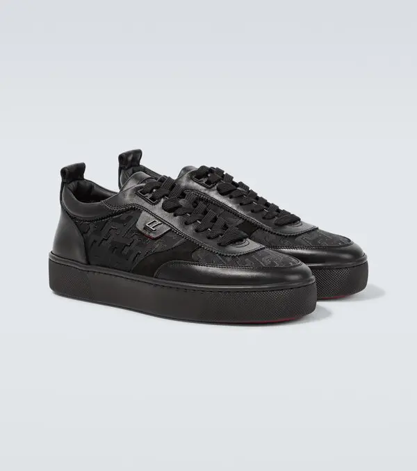 CHRISTIAN LOUBOUTIN Happyrui Leather-trimmed Sneakers - Black