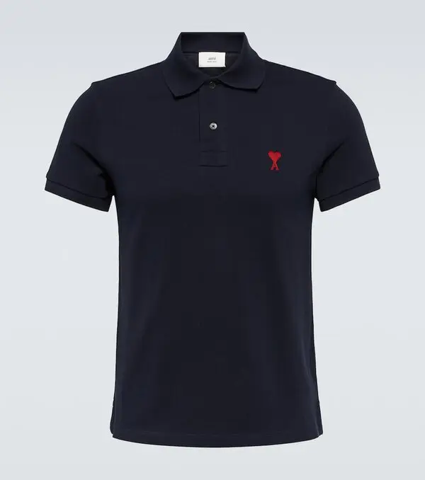 AMI Paris De Cœur Cotton Piqué Polo Shirt - Blue