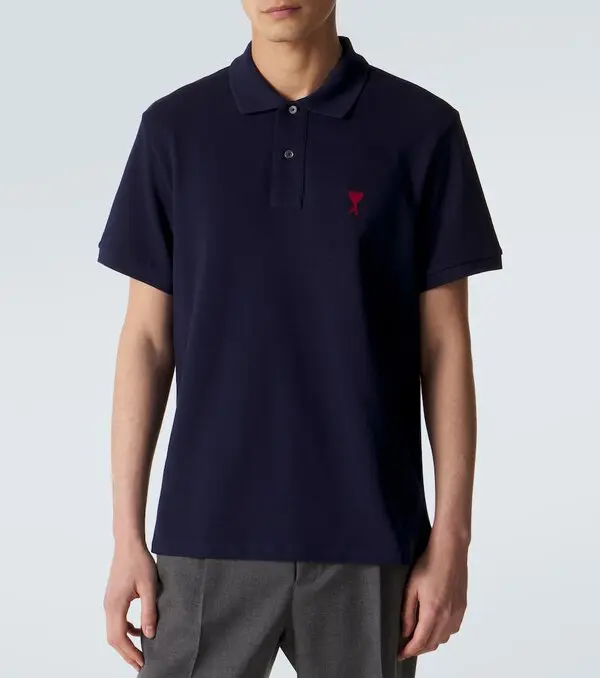 AMI Paris De Cœur Cotton Piqué Polo Shirt - Blue