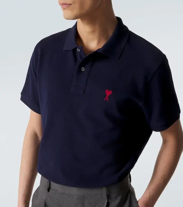 AMI Paris De Cœur Cotton Piqué Polo Shirt - Blue