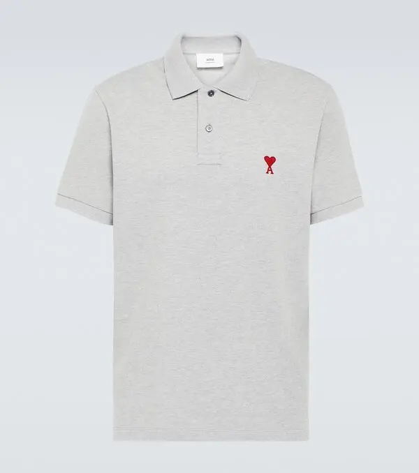 AMI Paris De Cœur Cotton Piqué Polo Shirt - Grey