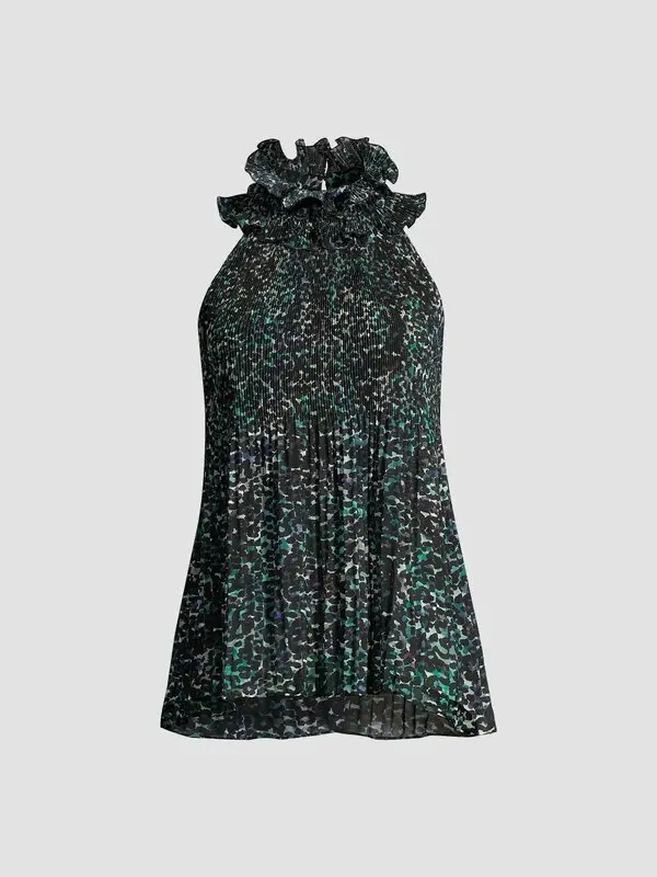 UNGARO Emery Printed Ruffle Halter Blouse