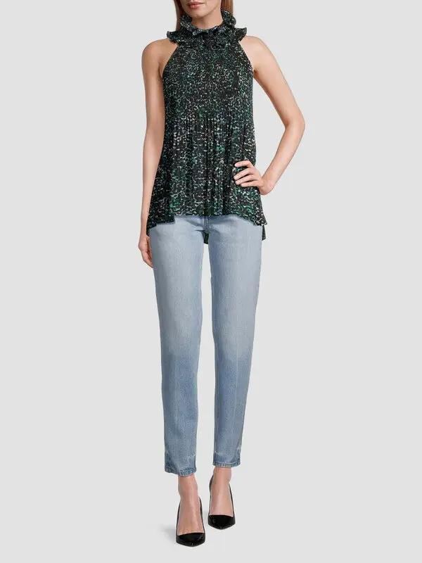 UNGARO Emery Printed Ruffle Halter Blouse