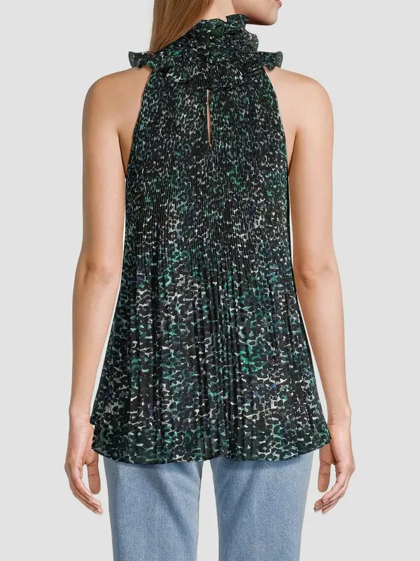 UNGARO Emery Printed Ruffle Halter Blouse