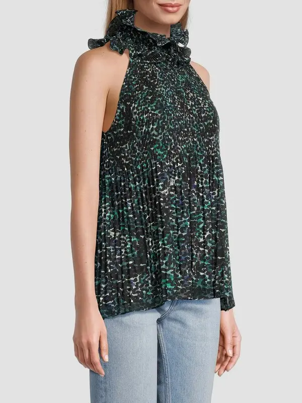 UNGARO Emery Printed Ruffle Halter Blouse