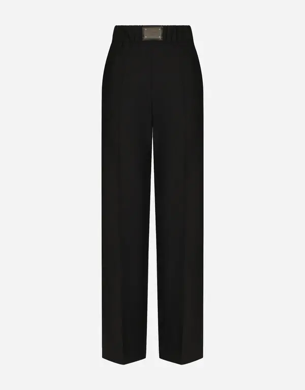 Dolce & Gabbana Flared Wool Pants With Logo Tag
