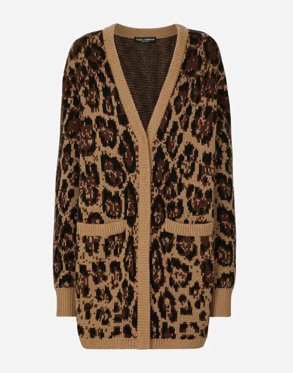 Dolce & Gabbana Long Wool And Cashmere Leopard Jacquard Cardigan - Multicolor