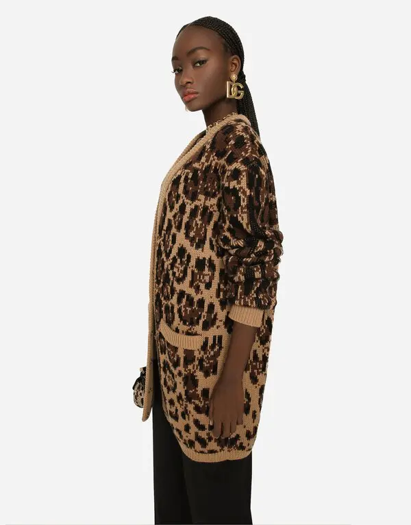 Dolce & Gabbana Long Wool And Cashmere Leopard Jacquard Cardigan - Multicolor
