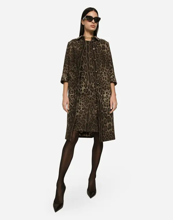 Dolce & Gabbana Wool Midi Dress With Jacquard Leopard Design - Multicolor