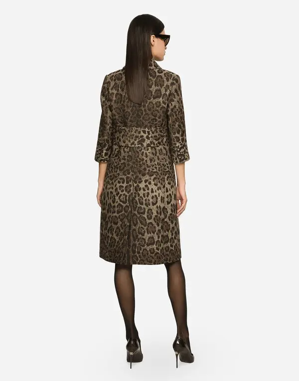 Dolce & Gabbana Wool Midi Dress With Jacquard Leopard Design - Multicolor