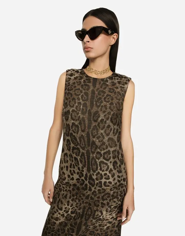 Dolce & Gabbana Wool Midi Dress With Jacquard Leopard Design - Multicolor