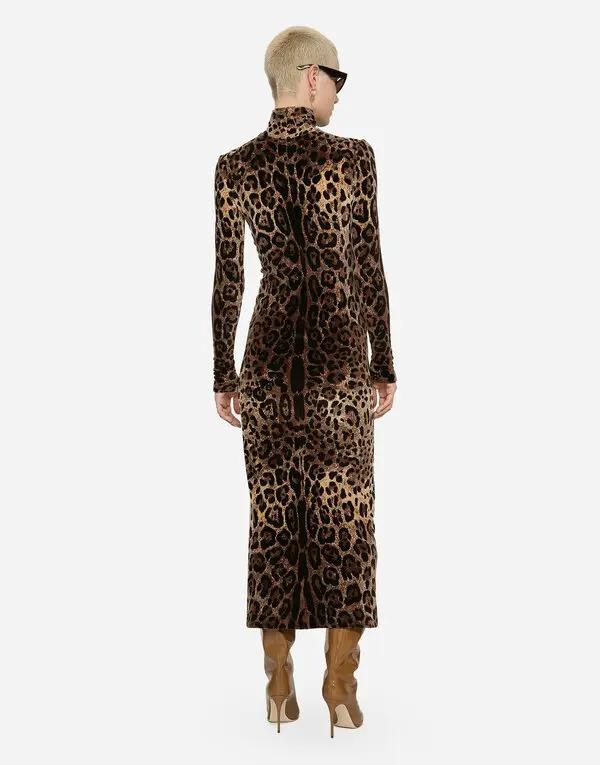 Dolce & Gabbana Jacquard Leopard Chenille Long Dress - Multicolor