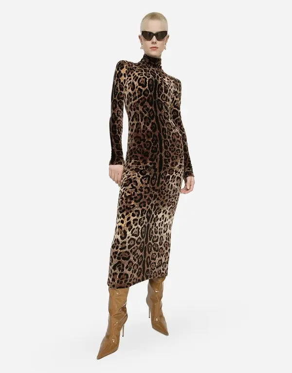 Dolce & Gabbana Jacquard Leopard Chenille Long Dress - Multicolor
