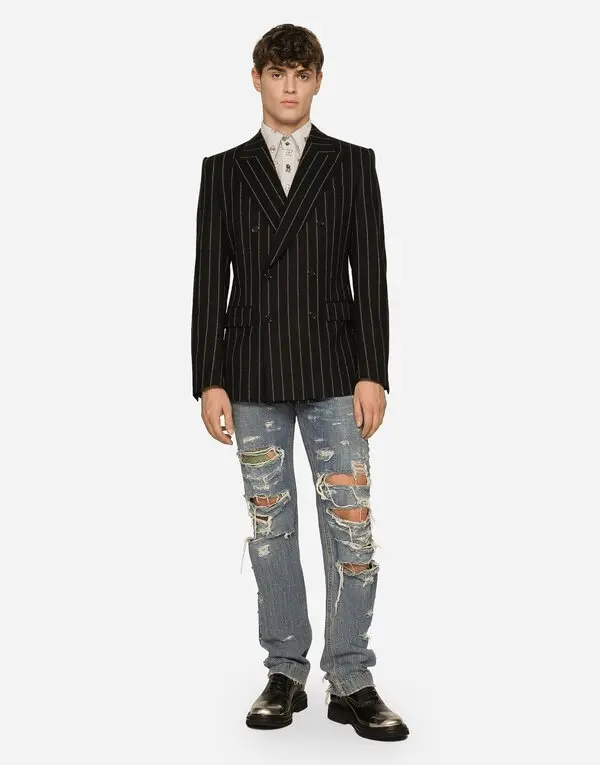 Dolce & Gabbana Pinstripe Double-breasted Stretch Wool Jacket - Multicolor