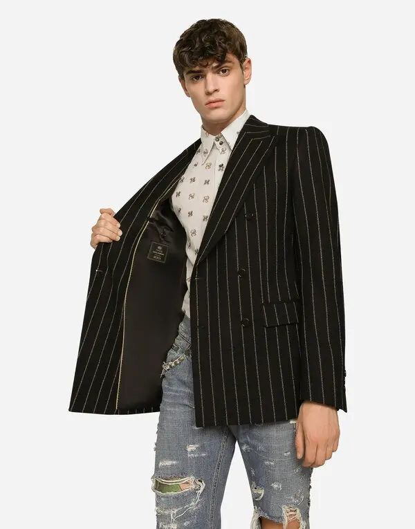 Dolce & Gabbana Pinstripe Double-breasted Stretch Wool Jacket - Multicolor