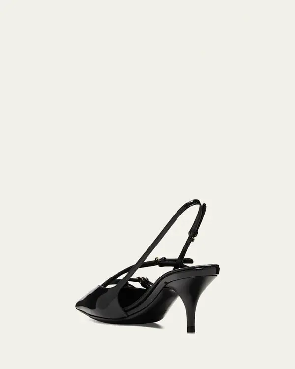 Miu Miu Patent Buckle-trio Slingback Pumps - Porpora