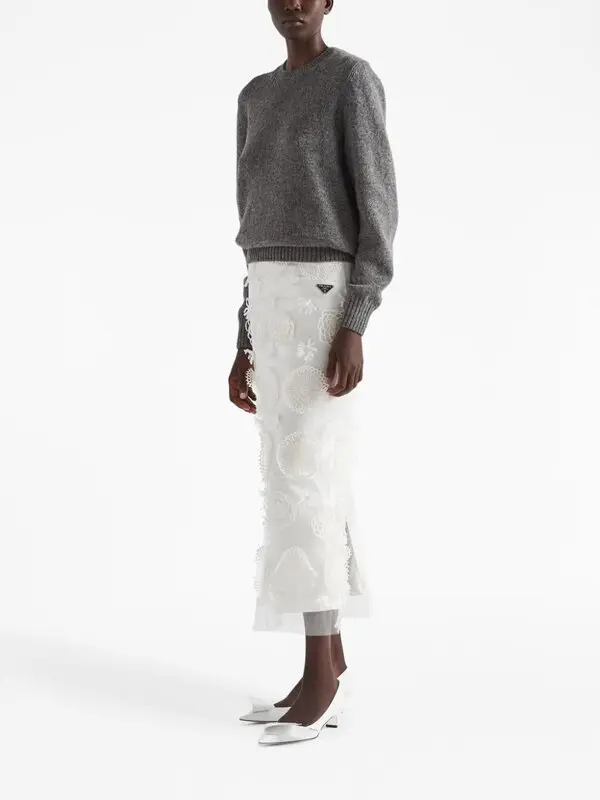 Prada Embroidered Duchesse Maxi Skirt