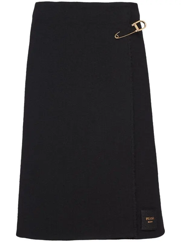 Prada Safety Pin Embellished Wool Midi Skirt