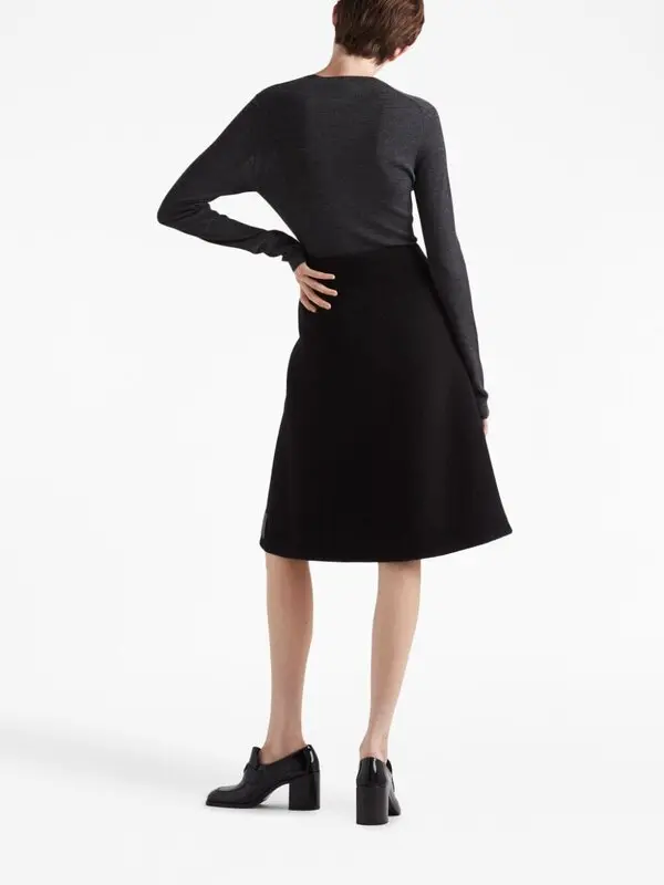 Prada Safety Pin Embellished Wool Midi Skirt