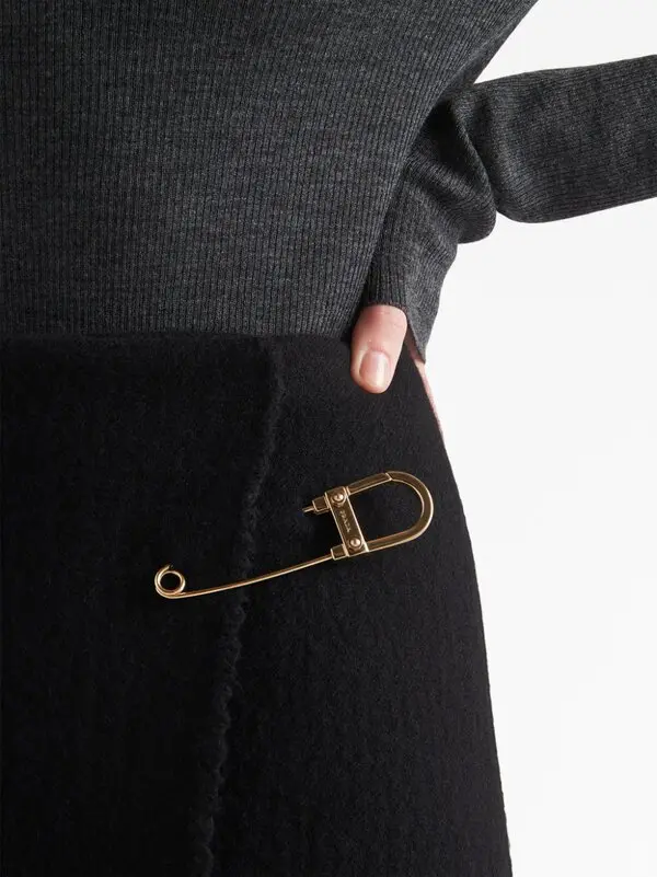 Prada Safety Pin Embellished Wool Midi Skirt