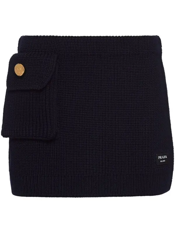 Prada Ribbed-knit Wool Miniskirt - Blue