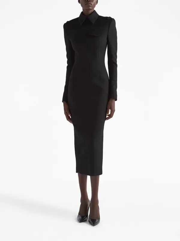 Prada Stretch Natté Wool Midi Dress - Black | Editorialist