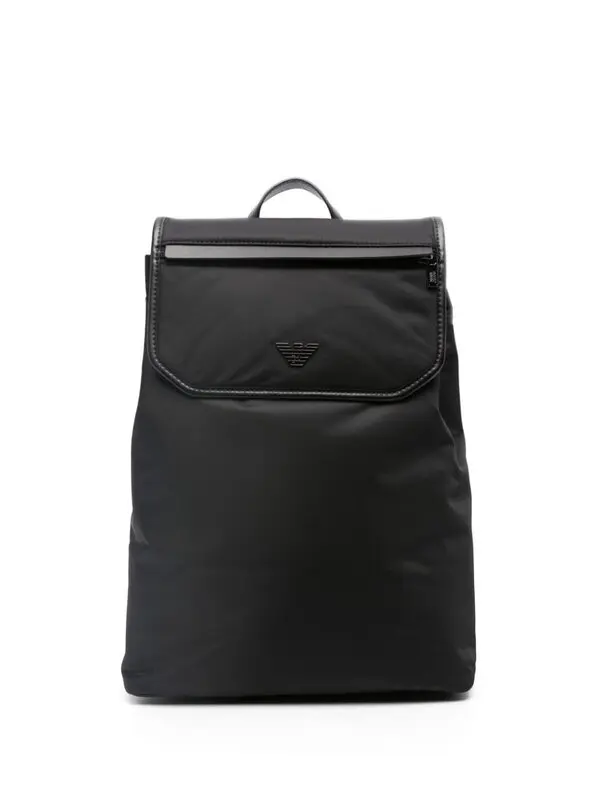 Emporio Armani Logo-plaque Foldover Backpack - Black