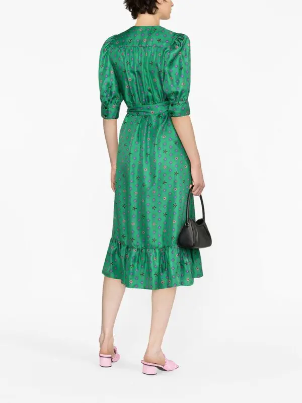 Sandro Printed Silk Midi Dress In Green - 50% Off | Editorialist