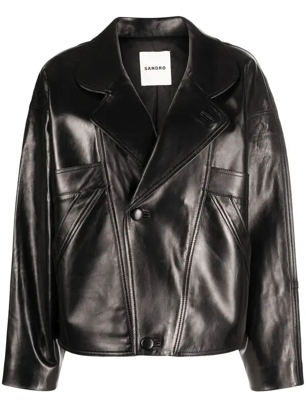 Sandro Asymmetric-fastening Leather Jacket