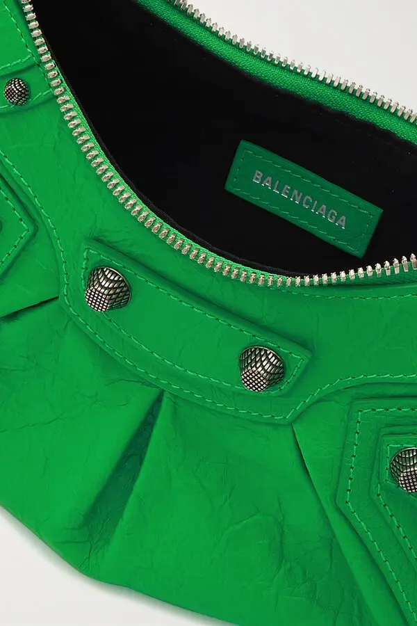 Balenciaga Le Cagole Xs Crinkled-leather Shoulder Bag - Green