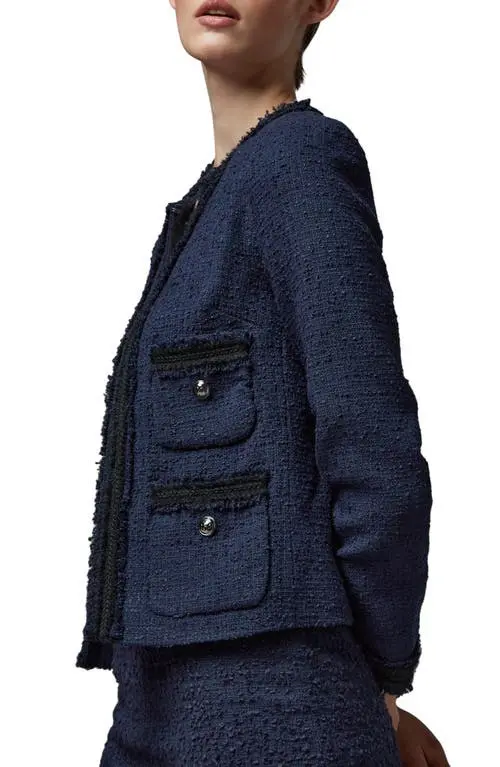 LK BENNETT Charlee Tweed Jacket - Navy