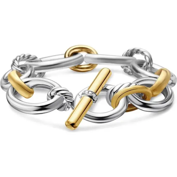 David Yurman Mercer™ 18k Gold & Chain Bracelet With Pavé Diamonds - Sterling Silver/18ky Gold