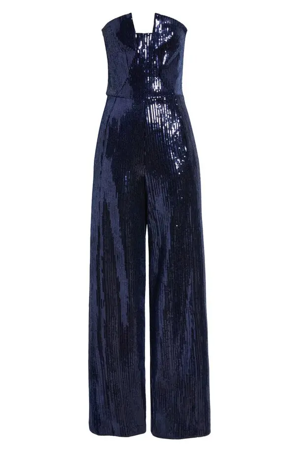 Black Halo Lena Strapless Sequin Jumpsuit
