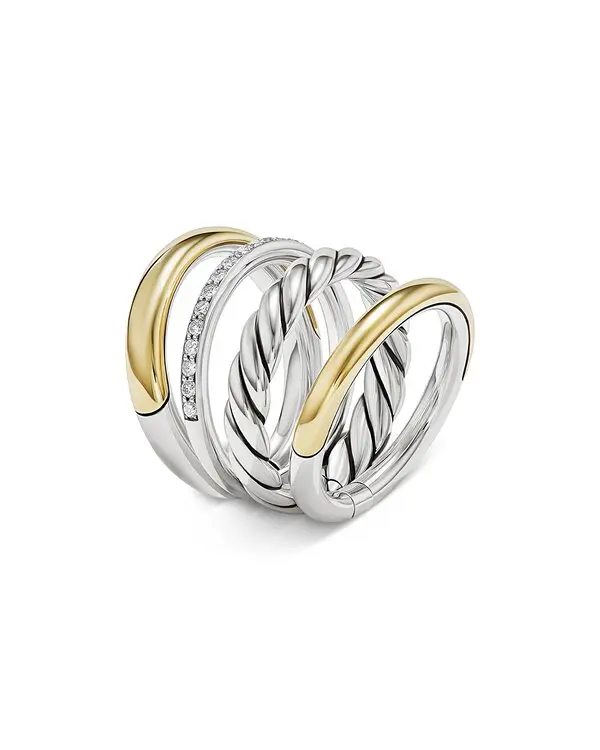 David Yurman Mercer Diamond Multirow Ring - Silver/gold