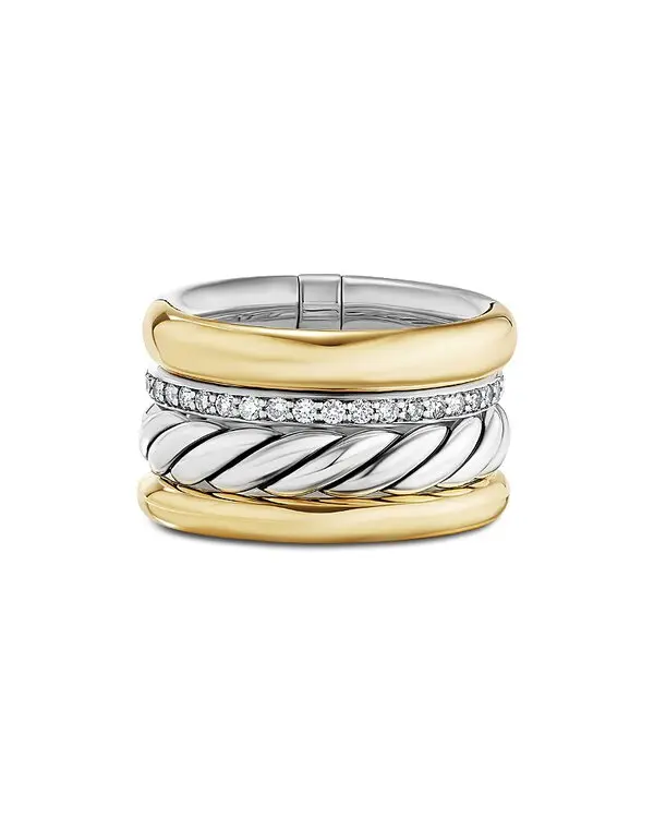 David Yurman Mercer Diamond Multirow Ring - Silver/gold