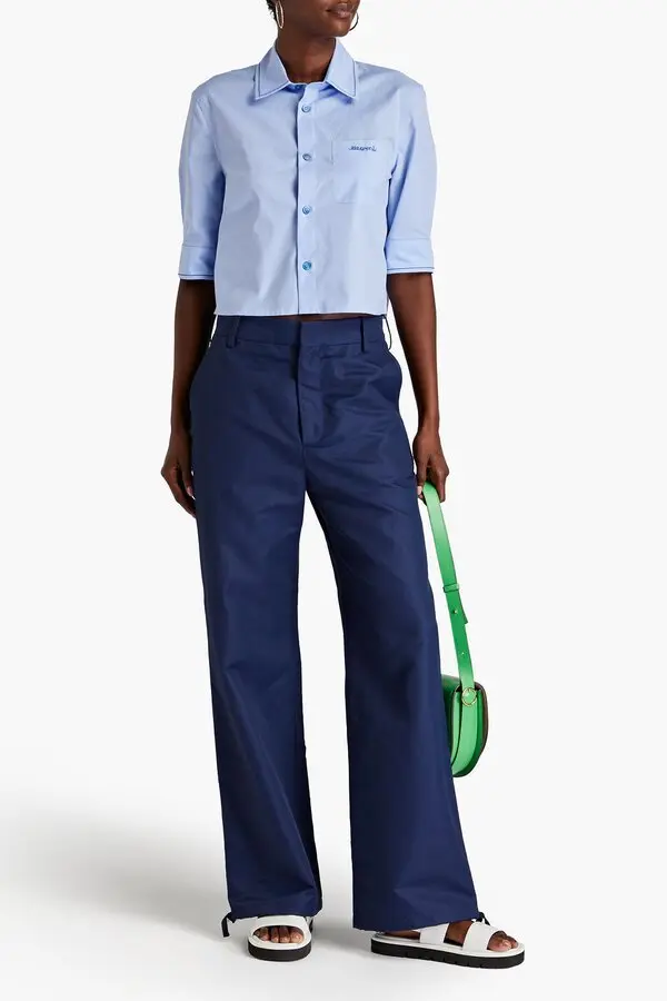 Marni Embroidered Satin-twill Straight-leg Pants